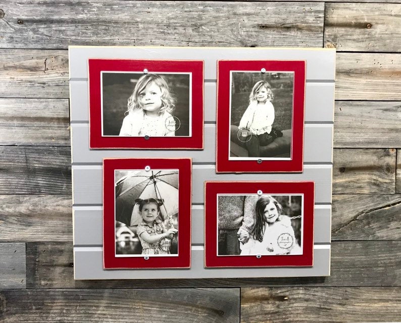 Grey and Red Distressed Wood Picture Frame Quadruple Frame | Etsy