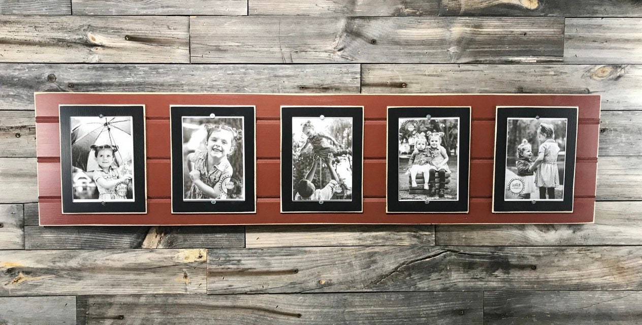 Distressed wood picture frame holds 5 5x7 collage frame | Etsy