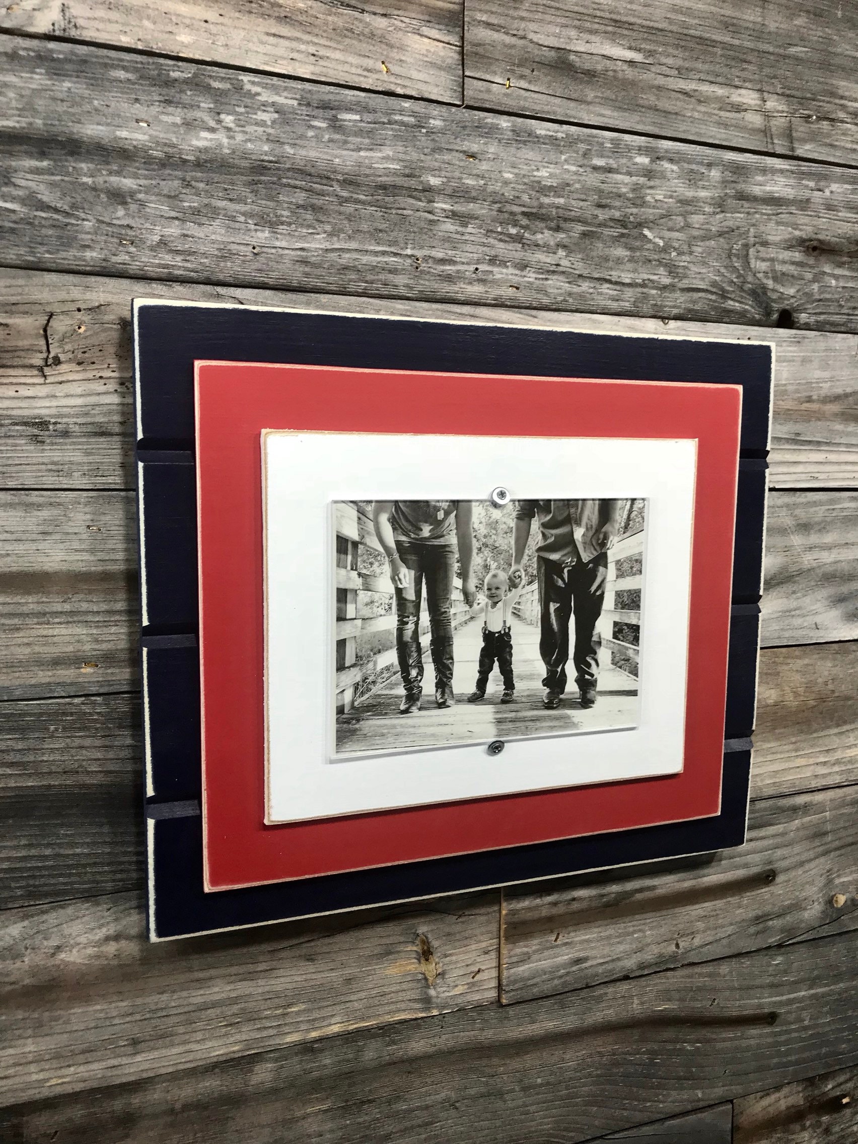 Navy Blue, Red and White Picture Frame Holds 5x7 New England Patriots ...