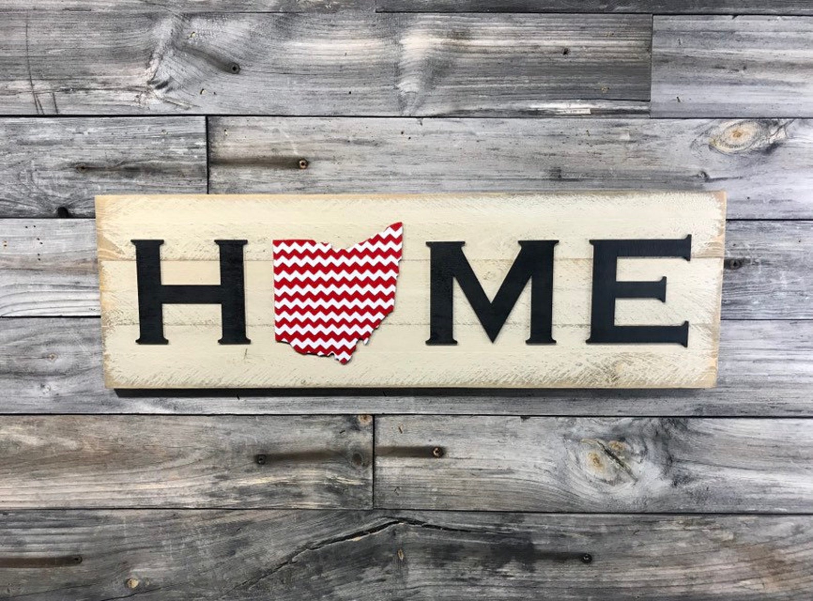 Ohio HOME plaque sign with Chevron CUSTOMIZABLE | Etsy