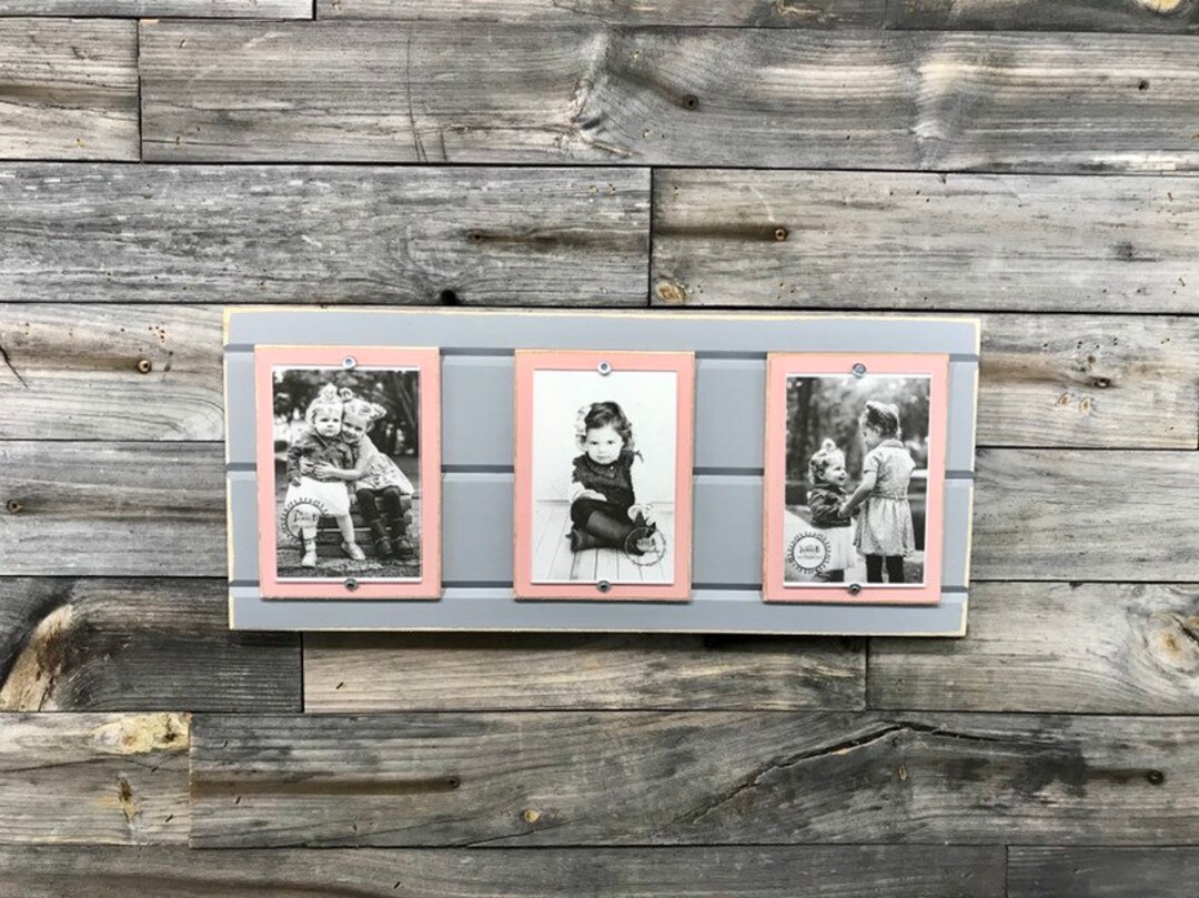 Distressed Wood Collage Picture Frame Triple 4x6 Light Gray and Pink - Etsy