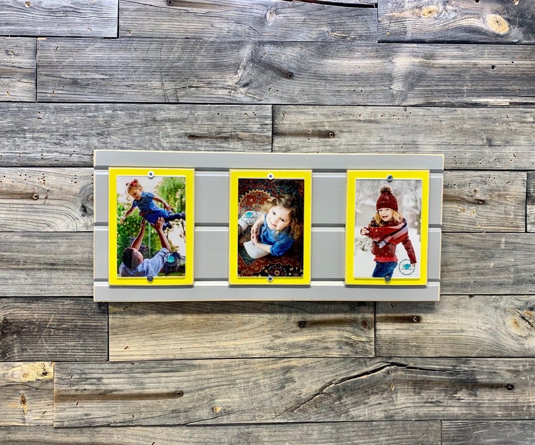 Distressed Wood Collage Picture Frame Triple 4x6 Light Grey and Yellow ...