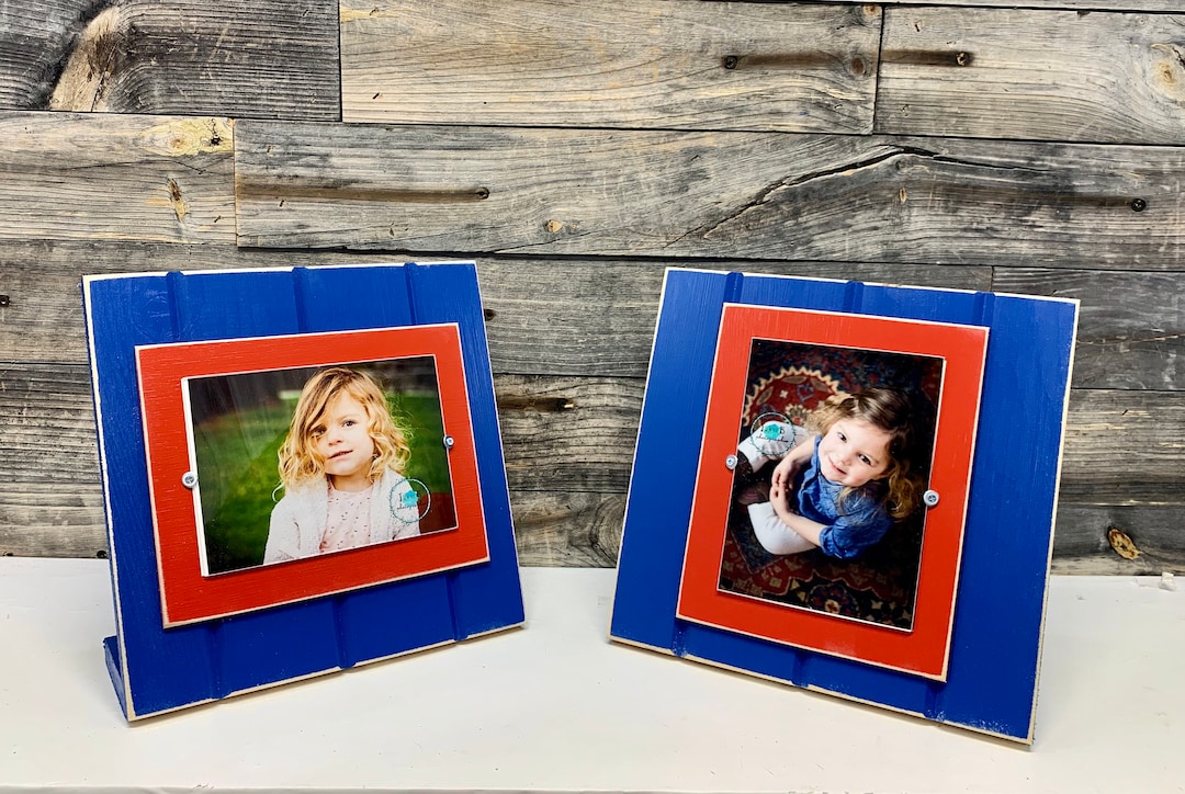 Blue and Red Table Top Picture Frame Holds One 5"x7" Photo. Buffalo ...
