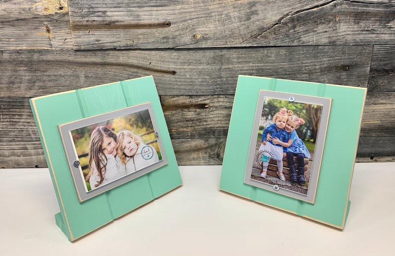 Stand up desktop picture frame holds 4x6 mint green and grey | Etsy