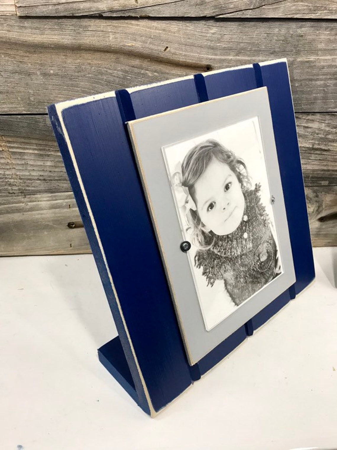 Navy Blue and Grey Table Top Picture Frame Holds One | Etsy