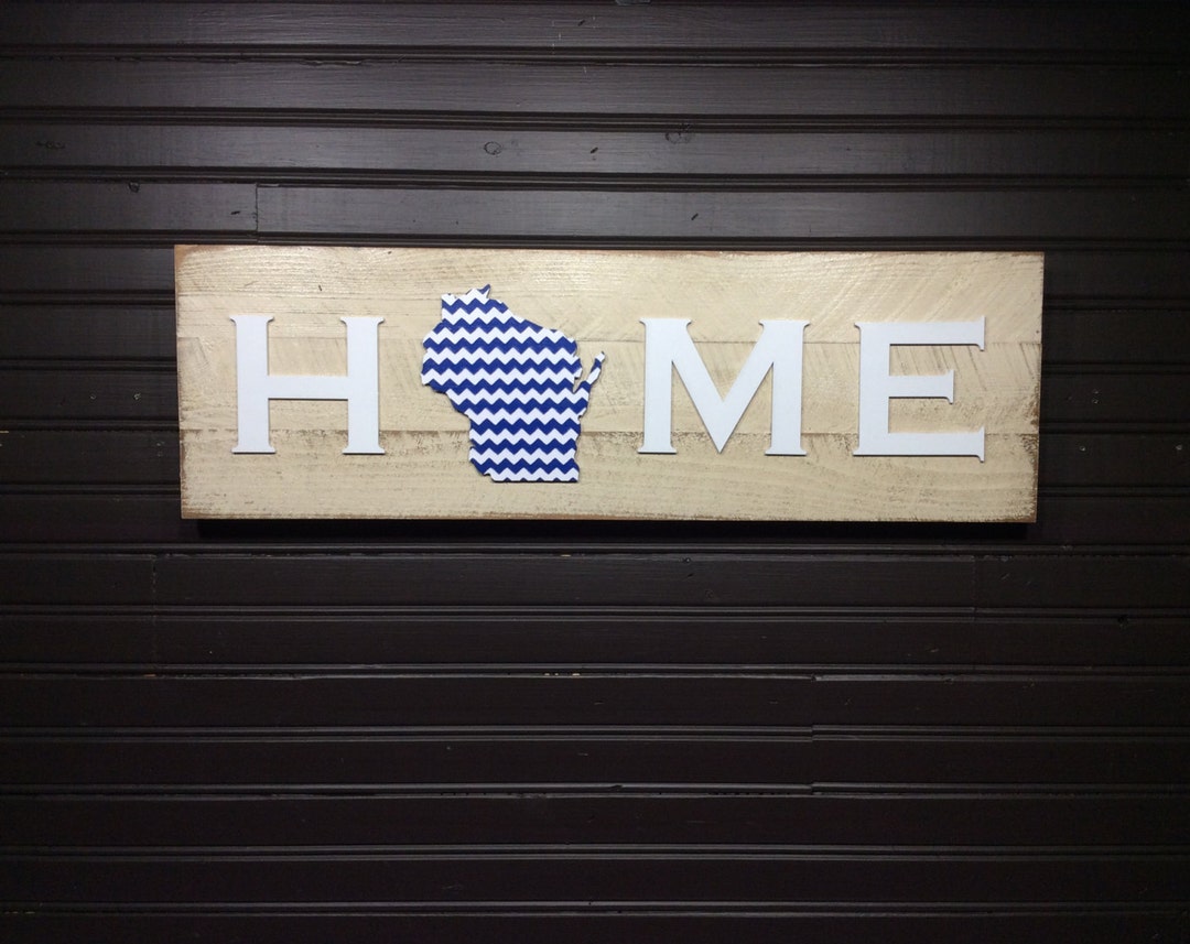 Wisconsin HOME Plaque, Sign With Chevron CUSTOMIZABLE - Etsy
