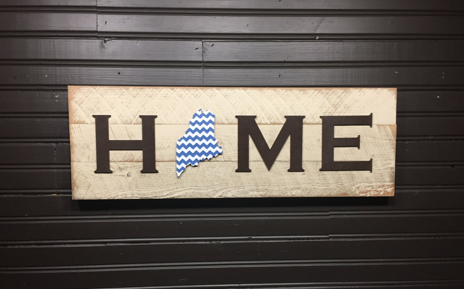 Maine HOME Plaque, Sign With Chevron CUSTOMIZABLE - Etsy