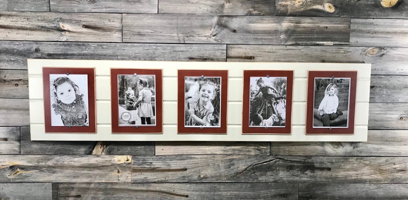 Distressed wood picture frame holds 5 5x7 collage frame | Etsy