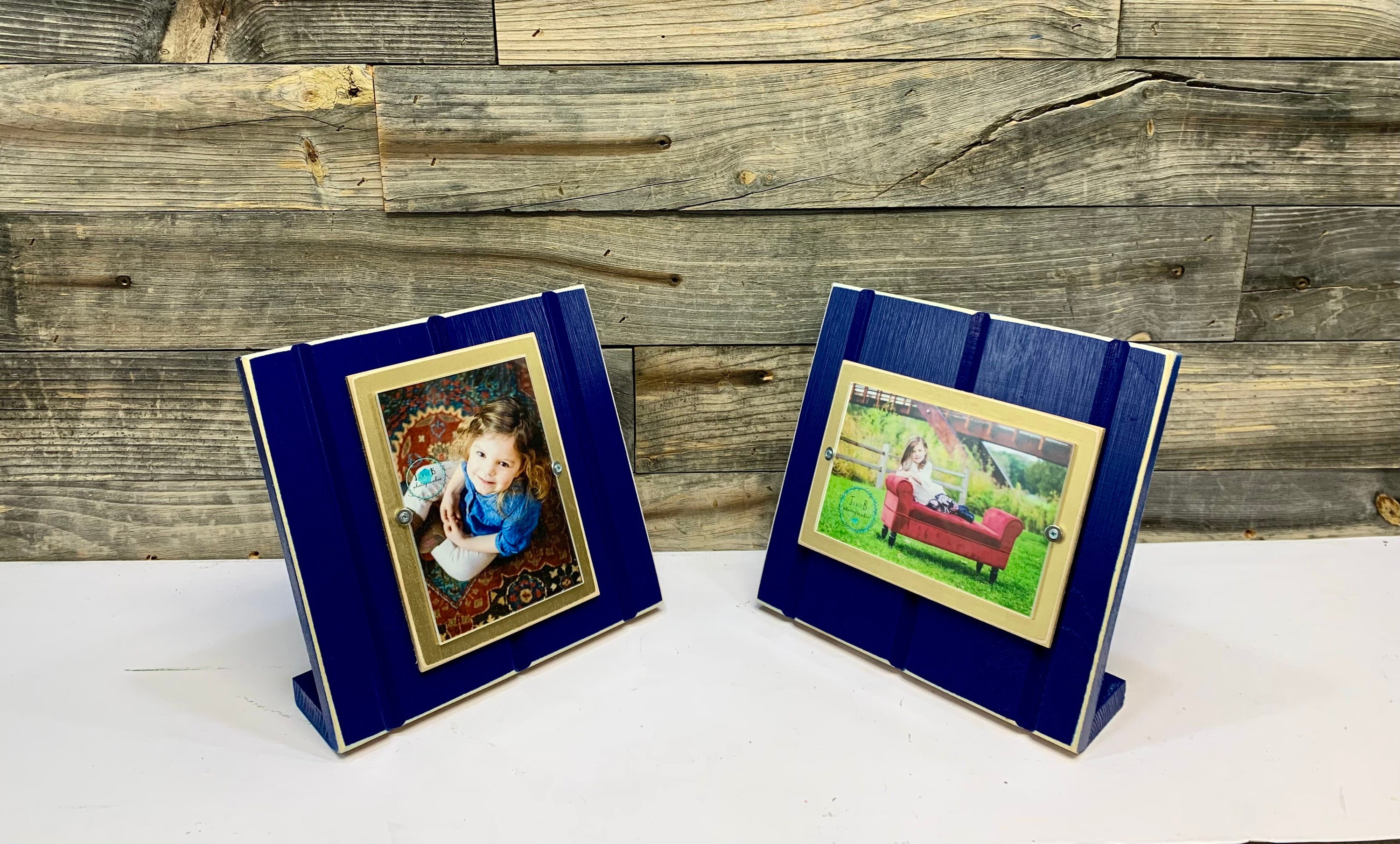 Blue and Gold Table Top Picture Frame Holds One 4x | Etsy