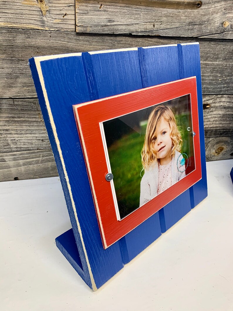 Blue and Red Table Top Picture Frame Holds One 5"x7" Photo. Chicago ...
