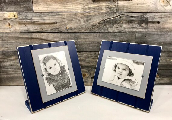 Navy blue and grey table top picture frame holds one | Etsy