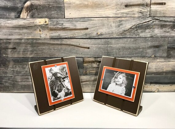 Orange and brown table top picture frame holds one 4x | Etsy