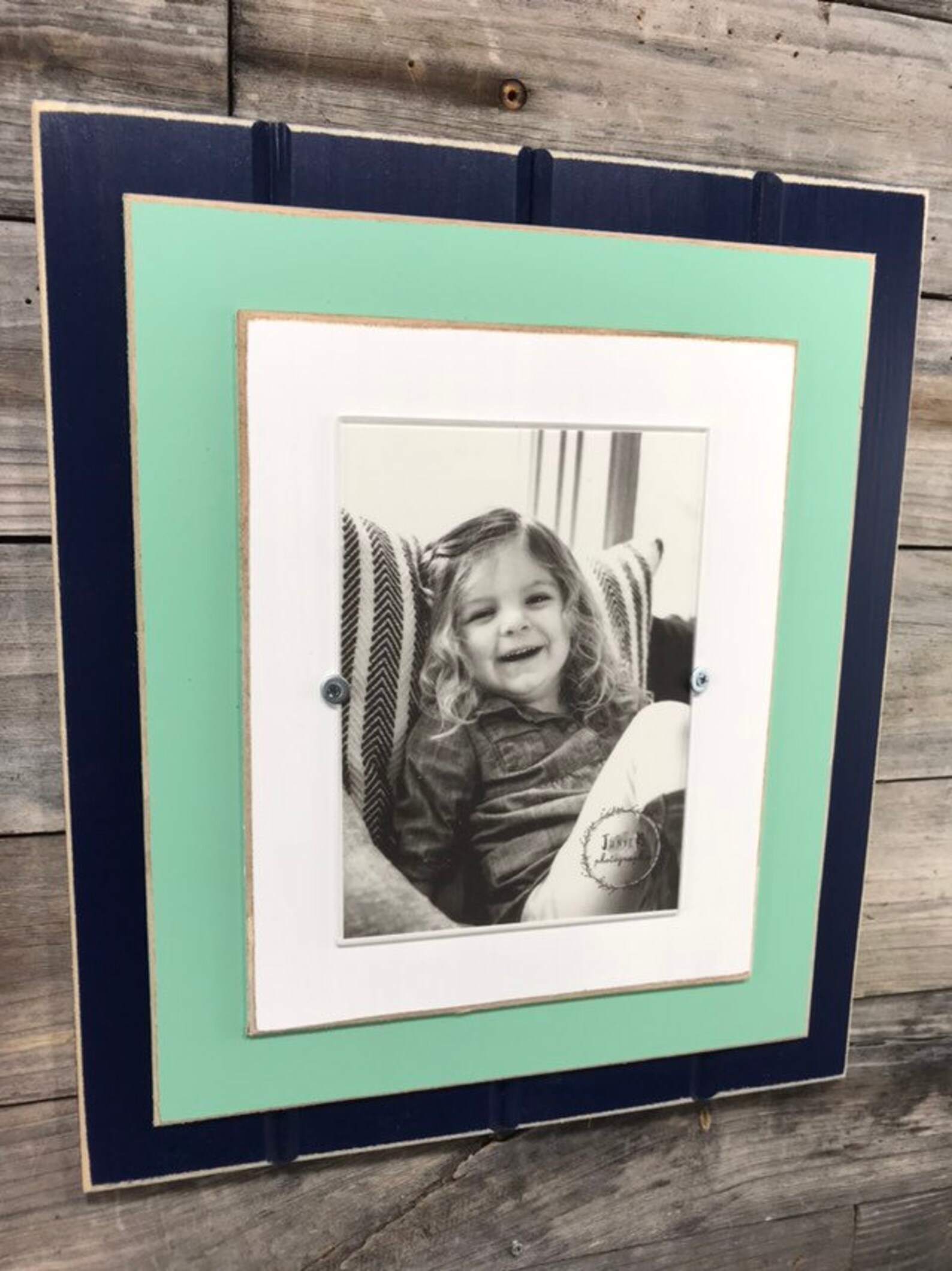 Navy Blue and Mint Green Picture Frame Holds 5x7 | Etsy
