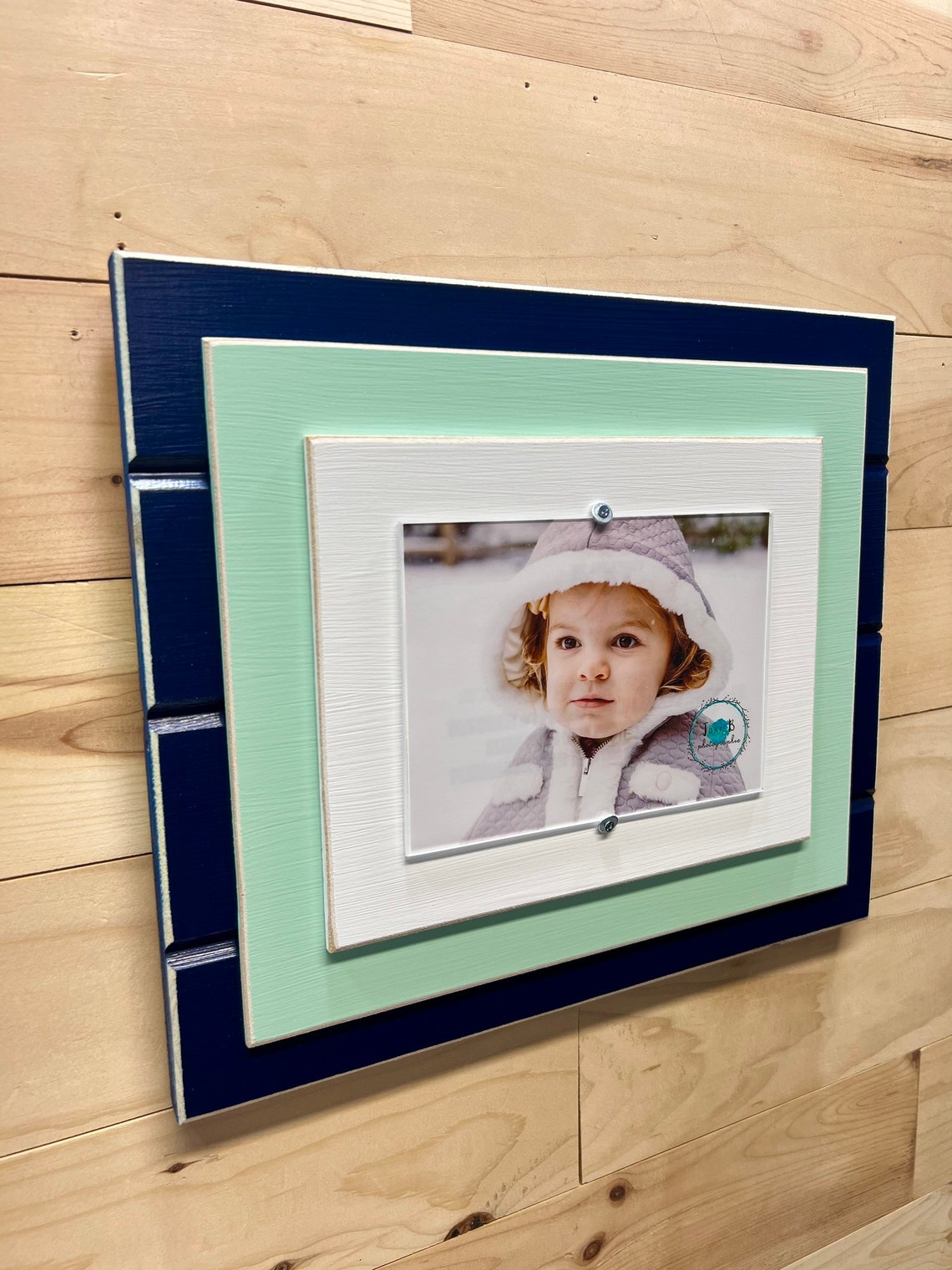Navy Blue and Mint Green Picture Frame Holds 5x7 - Etsy