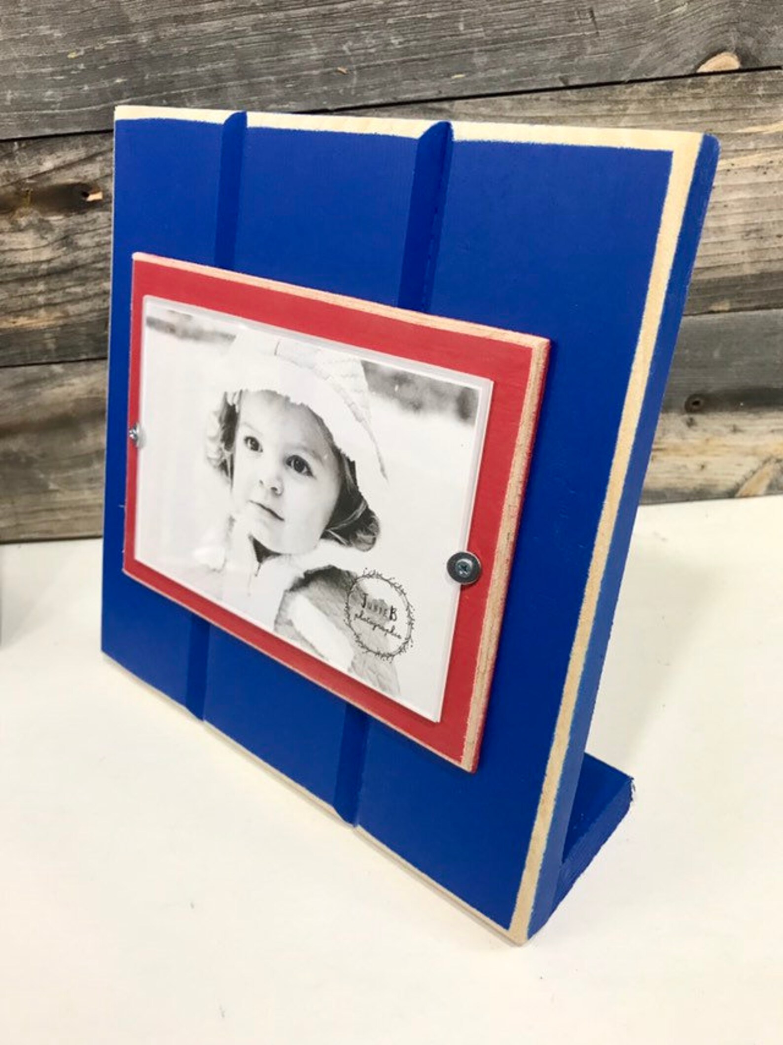 Blue and Red table top picture frame holds one 4x | Etsy