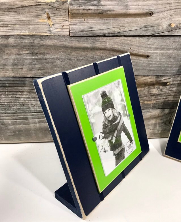 Navy blue and green table top picture frame holds one | Etsy