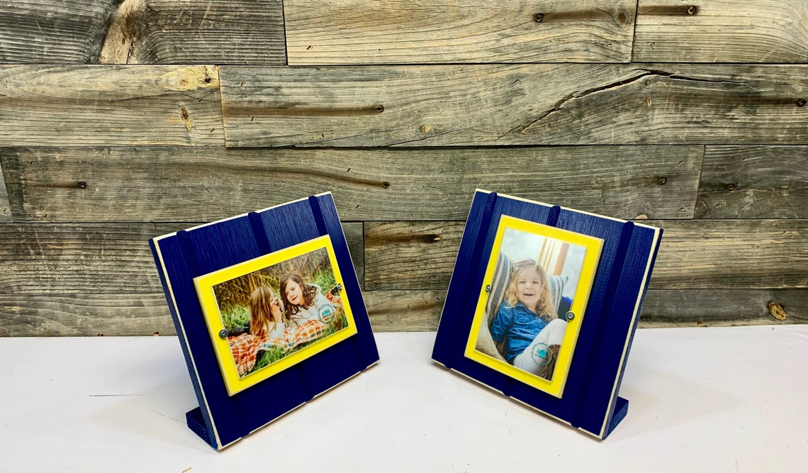 Blue and Yellow Table Top Picture Frame Holds One 4x - Etsy