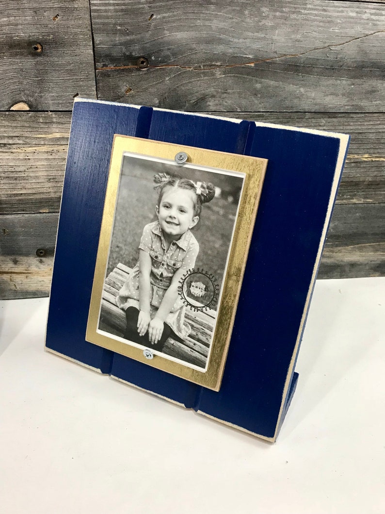 Blue and Gold table top picture frame holds one 4x | Etsy