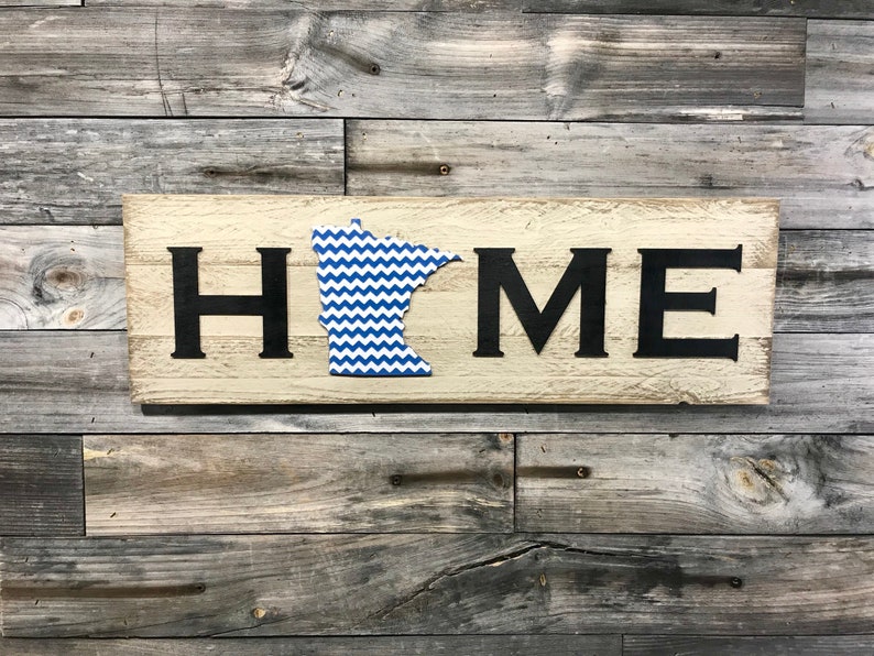 Minnesota HOME Plaque, Sign With Chevron CUSTOMIZABLE - Etsy