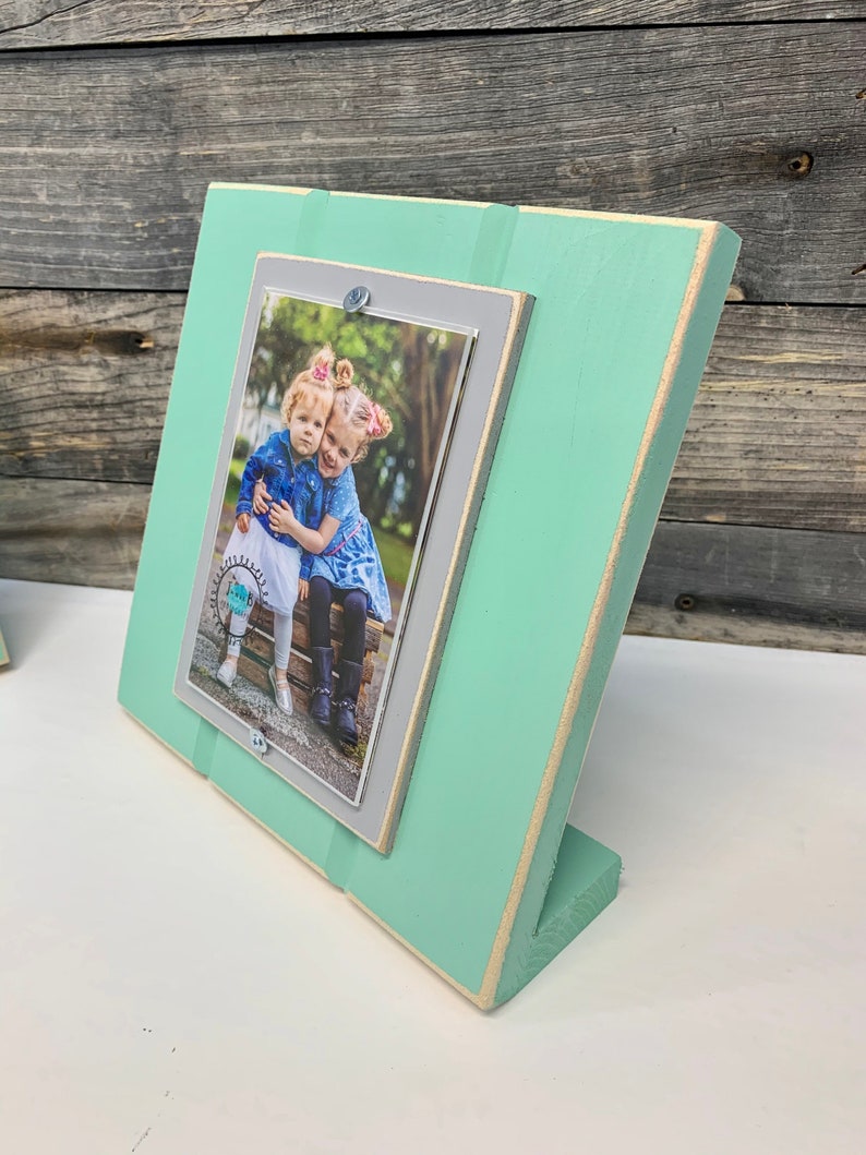 Stand up desktop picture frame holds 4x6 mint green and grey | Etsy