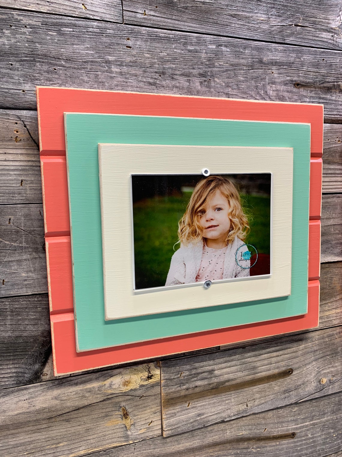 Mint Green and Coral Picture Frame Holds 5x7 or | Etsy