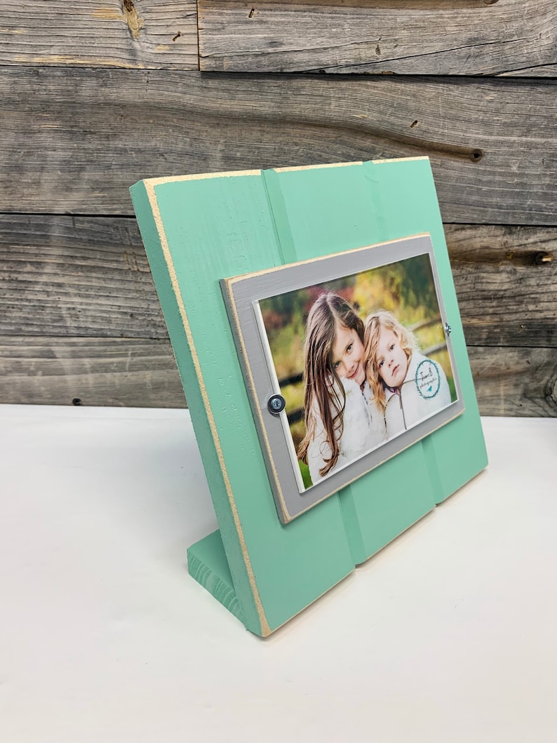 Stand up desktop picture frame holds 4x6 mint green and grey | Etsy