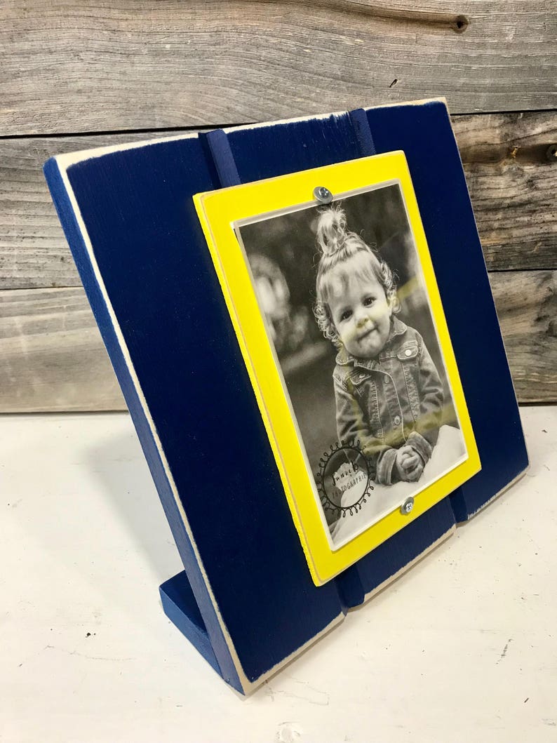 Blue and yellow table top picture frame holds one 4x | Etsy