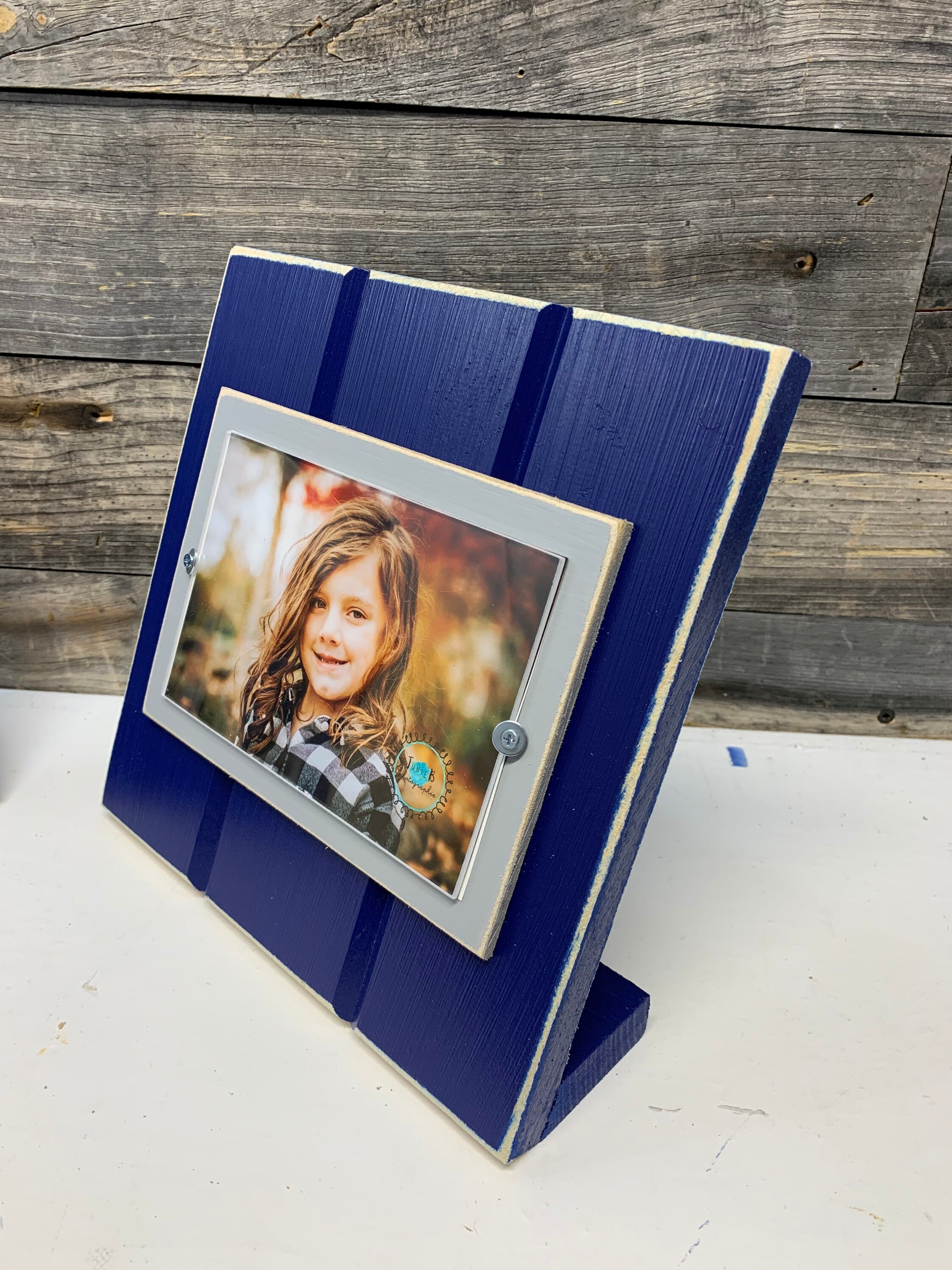 Navy Blue and Grey Table Top Picture Frame Holds One 4x | Etsy