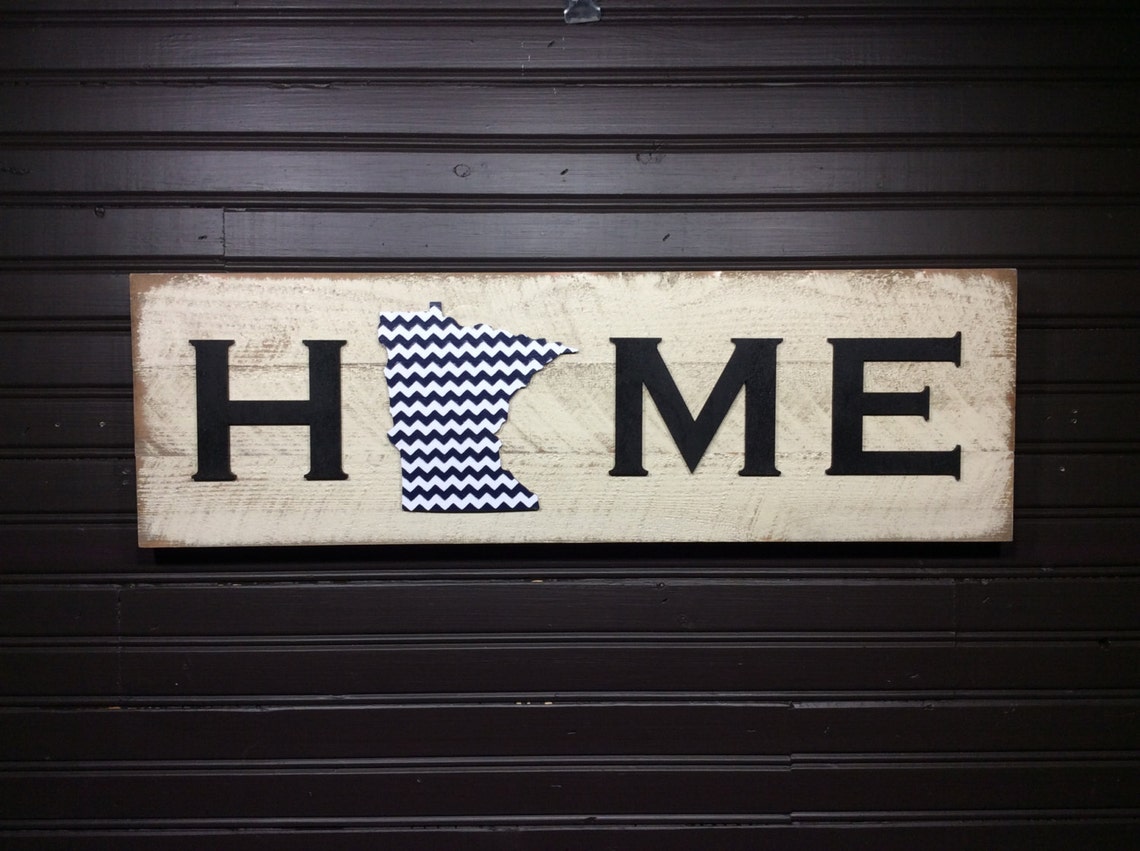 Minnesota HOME Plaque, Sign With Chevron CUSTOMIZABLE - Etsy