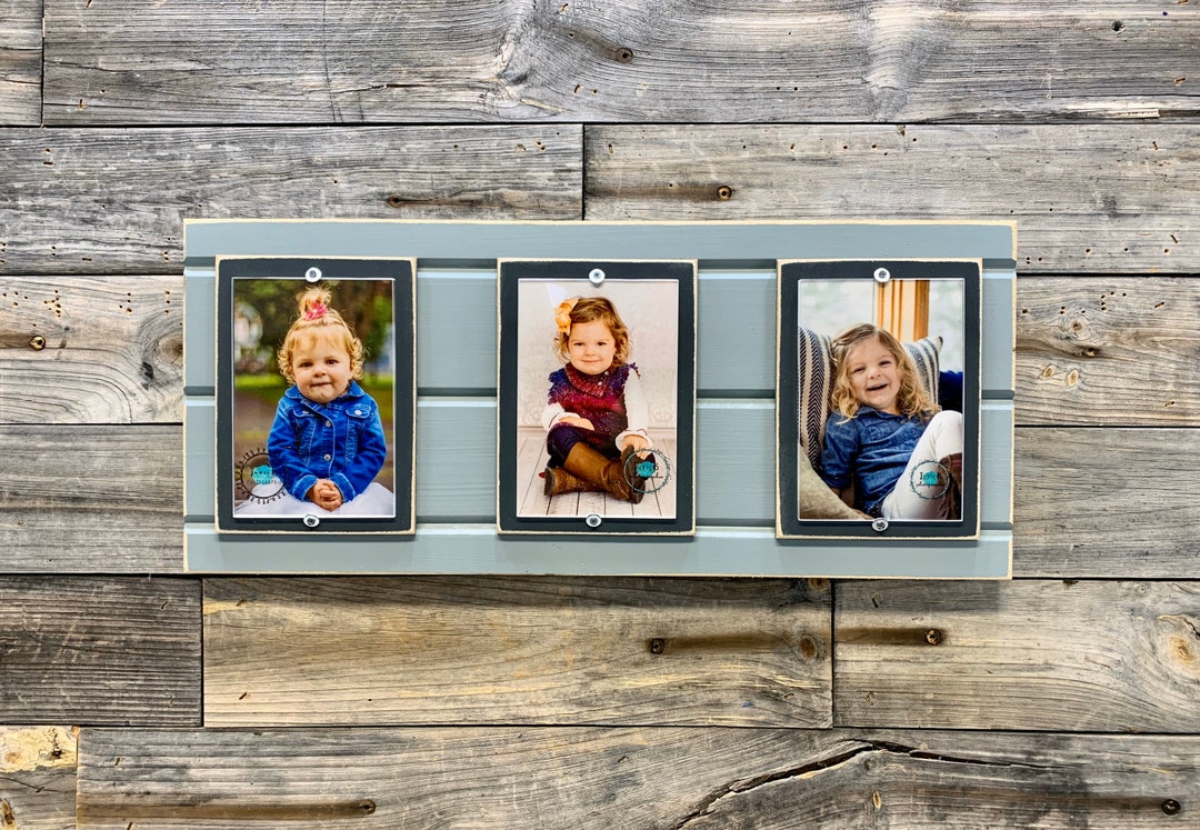 Distressed Wood Collage Picture Frame Triple 4x6 Blue Slate Blue - Etsy