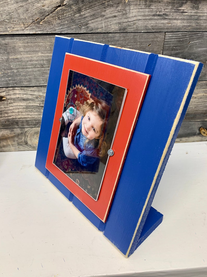 Blue and Red Table Top Picture Frame Holds One 5"x7" Photo. Chicago ...