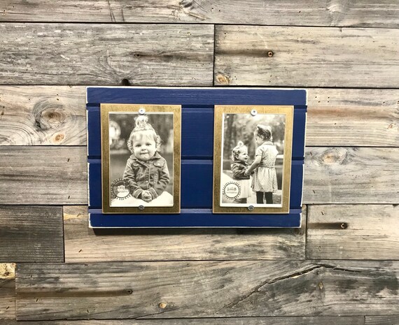 Blue and Gold picture frame holds 2 4x 6 photos. | Etsy