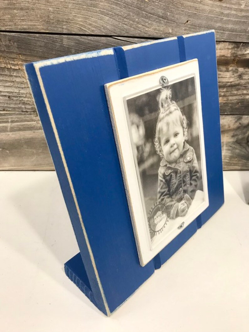 Blue and White table top picture frame holds one 4x | Etsy