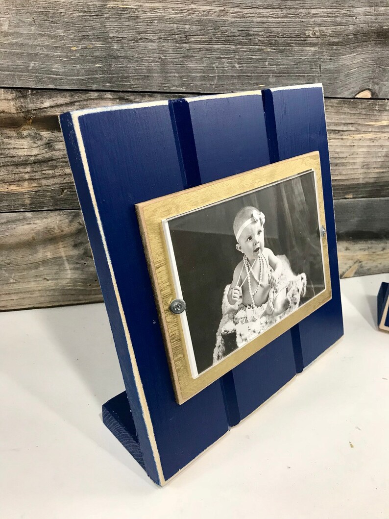 Blue and Gold table top picture frame holds one 4x | Etsy