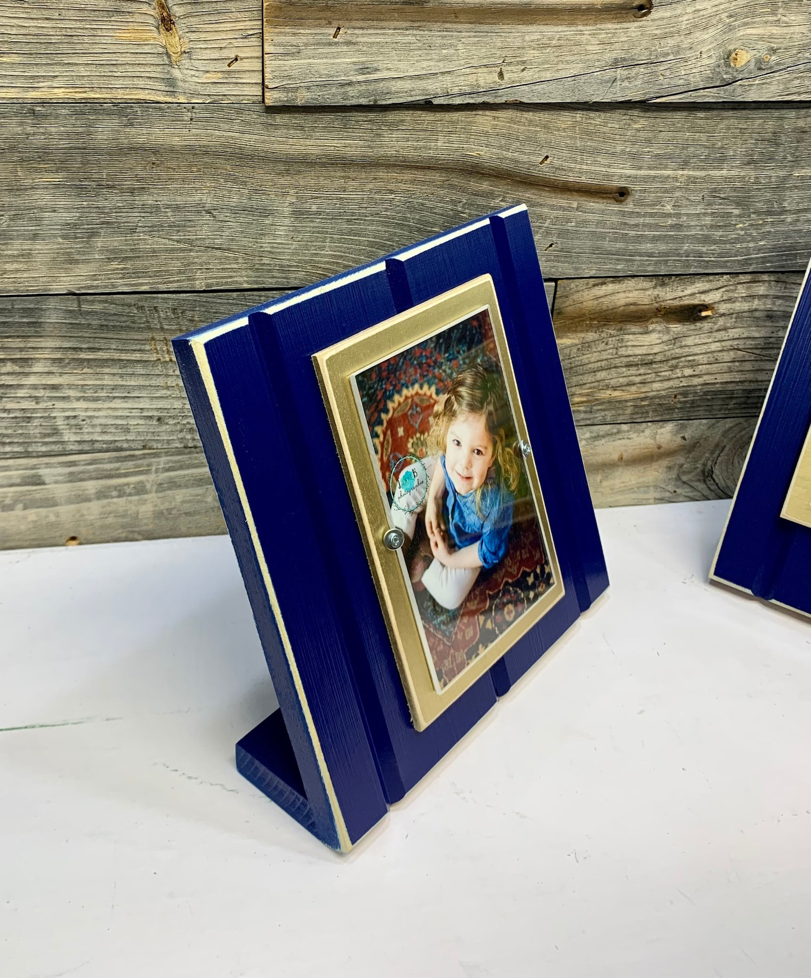 Blue and Gold Table Top Picture Frame Holds One 4x - Etsy