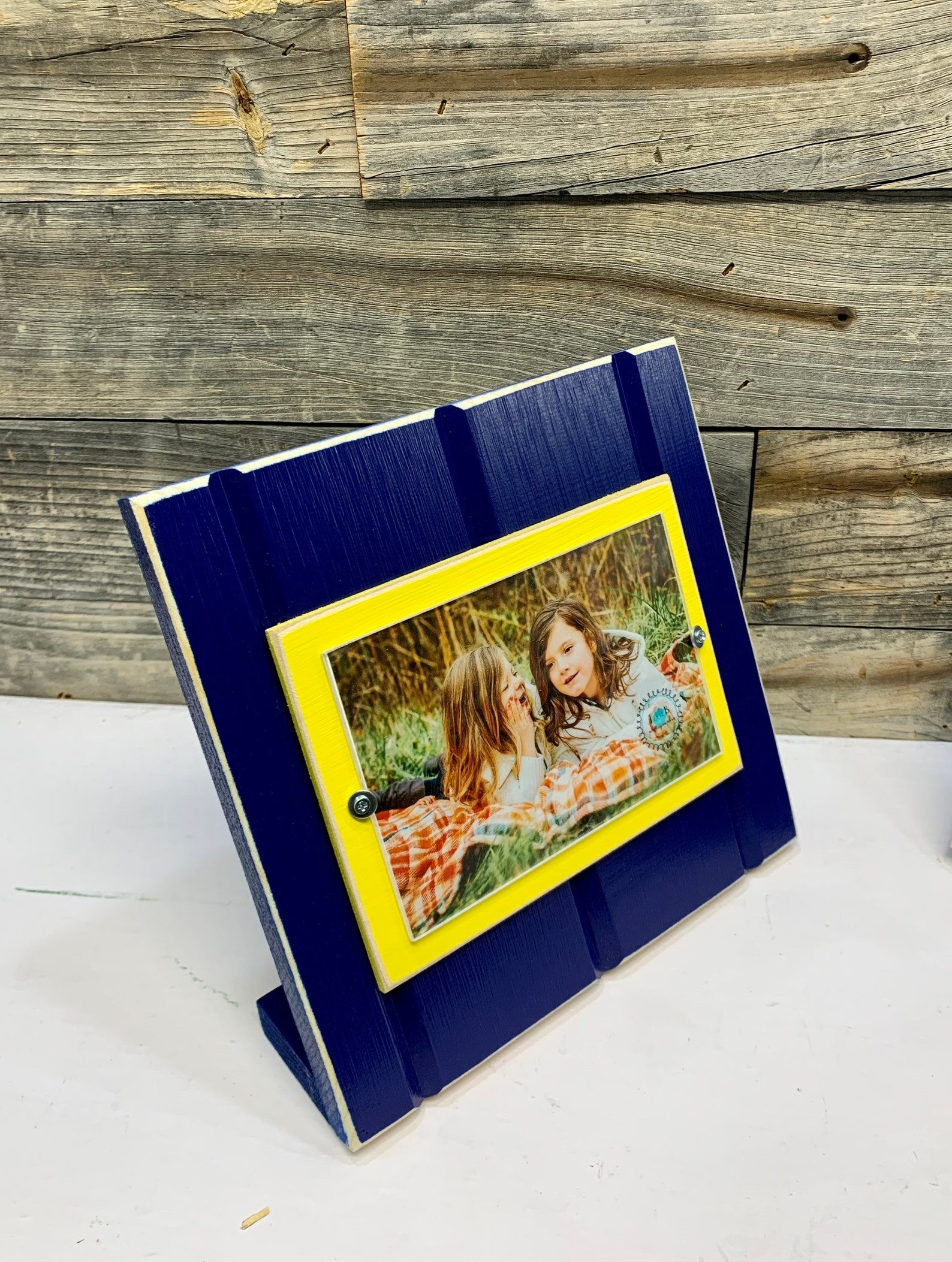 Blue and Yellow Table Top Picture Frame Holds One 4x - Etsy