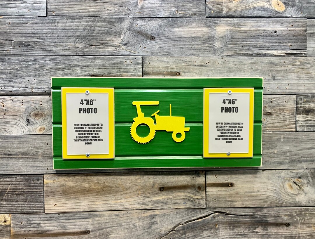 Green and Yellow Picture Frame Holds 2- 4"x 6" Photo. John Deere Colors ...