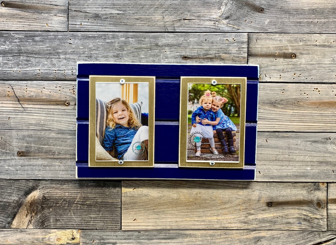 Blue and Gold Picture Frame Holds 2- 4"x 6" Photos. Notre Dame Fighting ...
