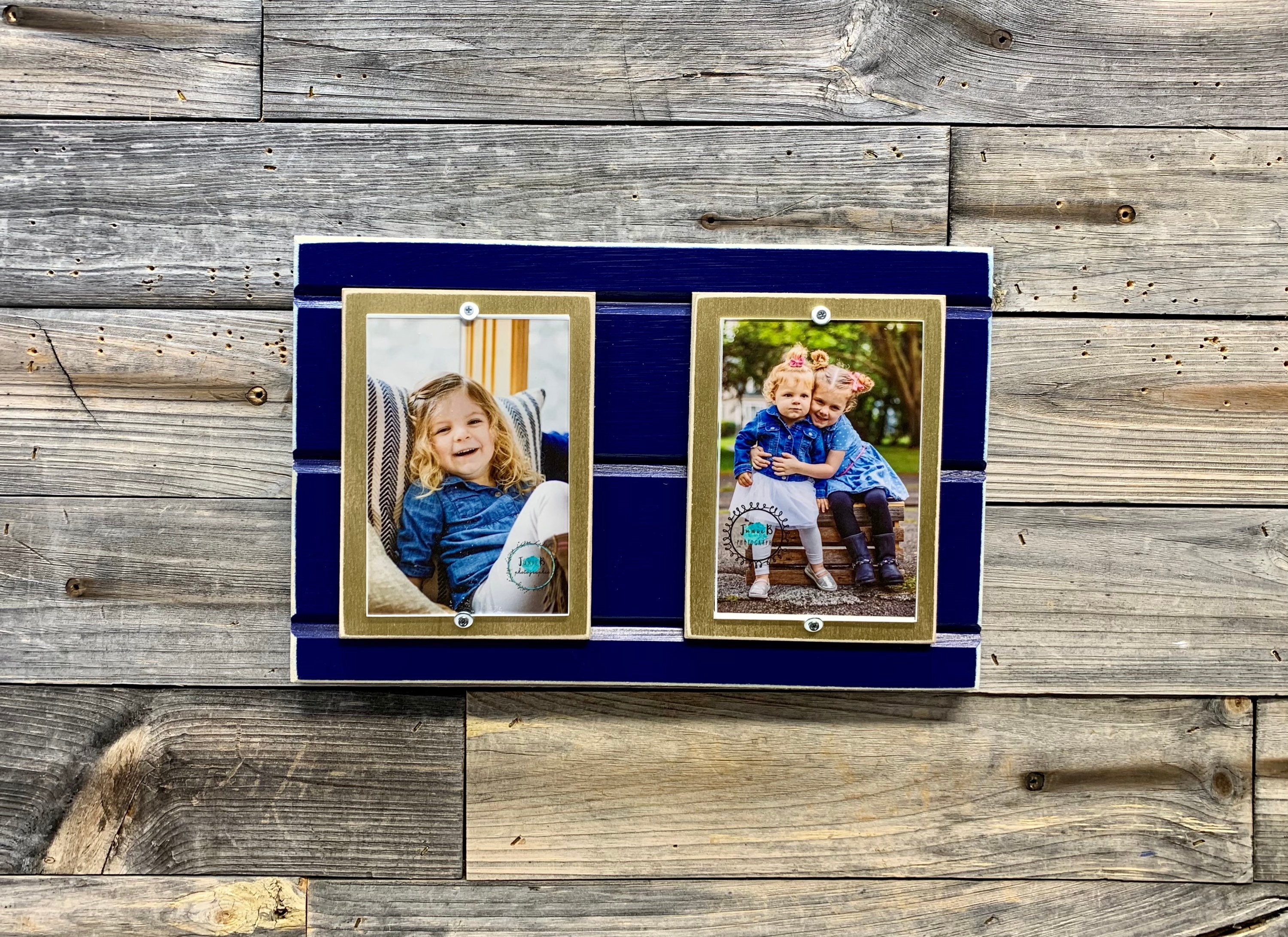 Blue and Gold picture frame holds 2 4x 6 photos. | Etsy