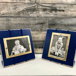 Blue and Gold table top picture frame holds one 4x | Etsy