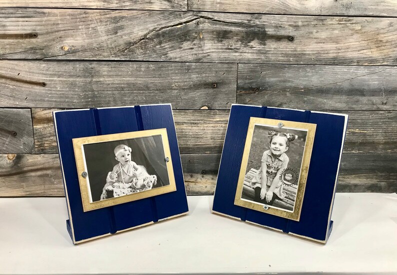 Blue and Gold table top picture frame holds one 4x | Etsy