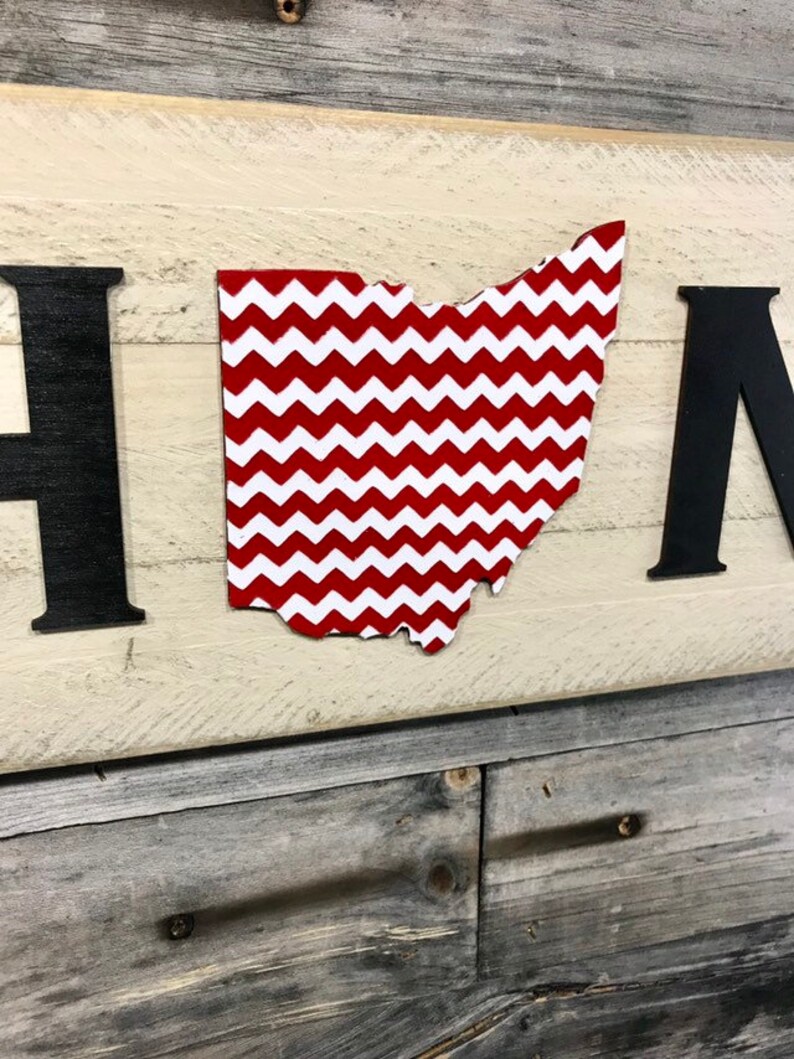 Ohio HOME plaque sign with Chevron CUSTOMIZABLE | Etsy