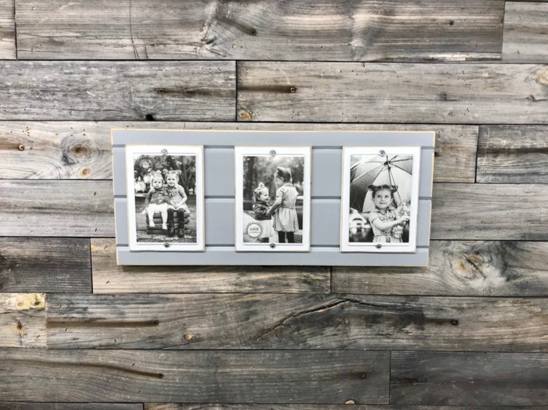 Distressed Wood Collage Picture Frame Triple 4x6 Light Grey and White ...