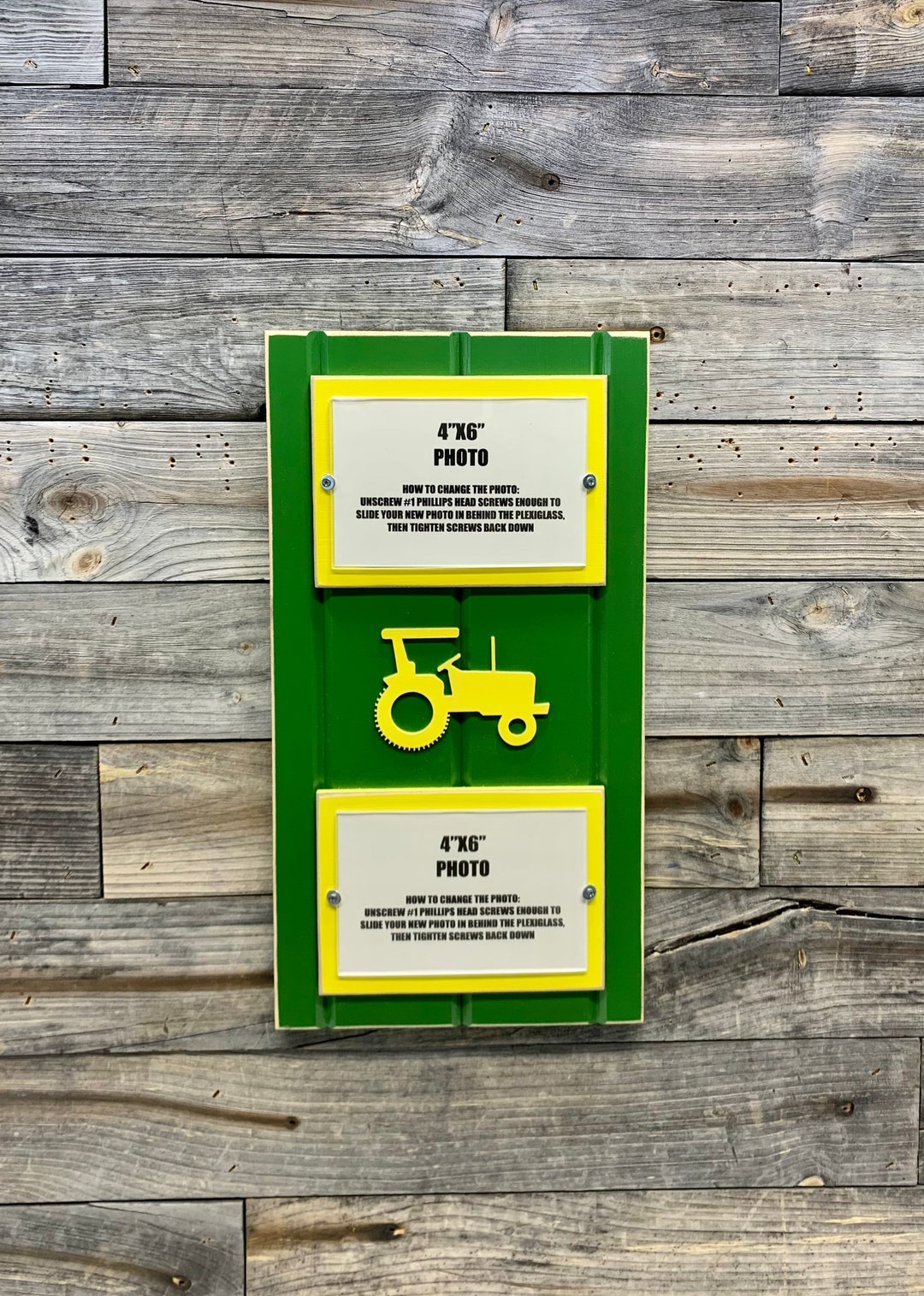 Green and Yellow Picture Frame Holds 2- 4"x 6" Photo. John Deere Colors ...