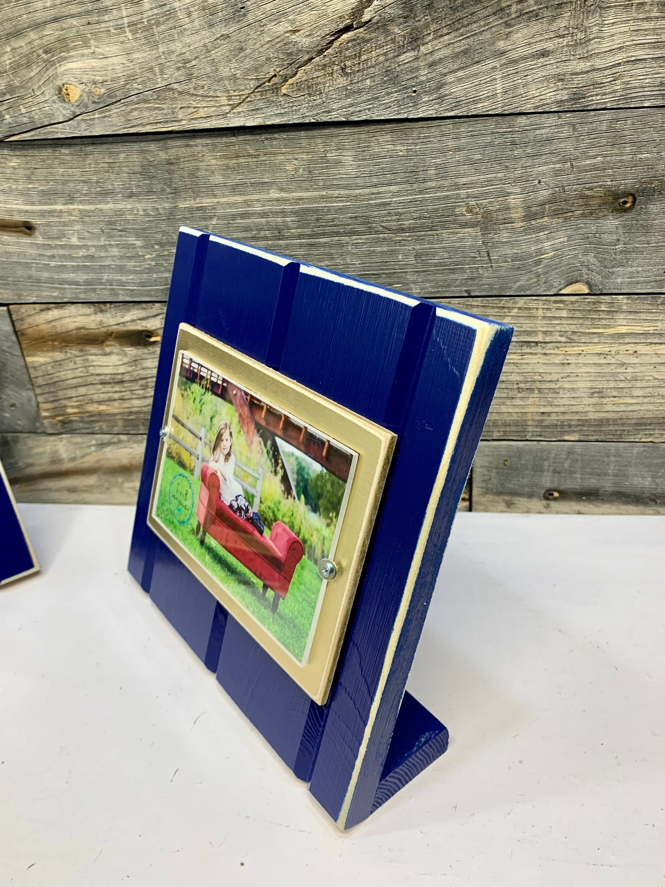 Blue and Gold Table Top Picture Frame Holds One 4x | Etsy