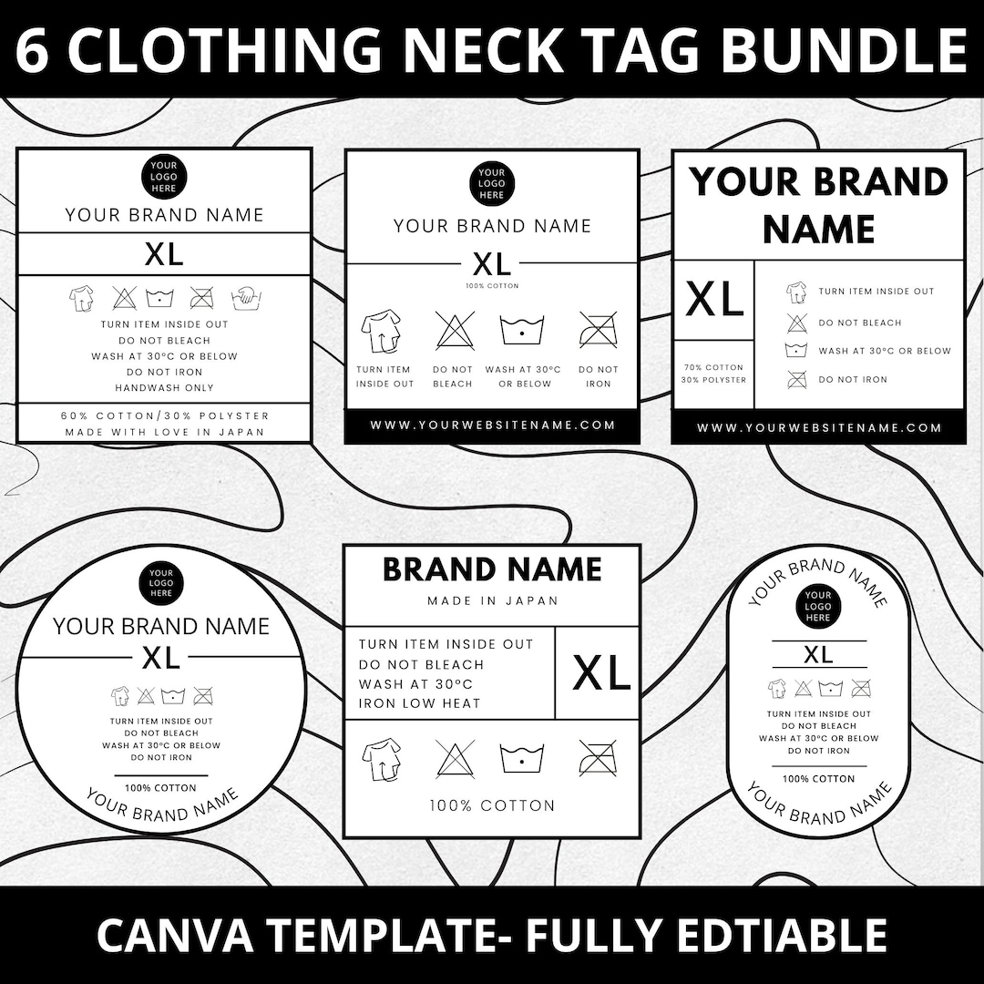 Editable Clothing Neck Tag Template, Custom Neck Labels for T-shirts ...