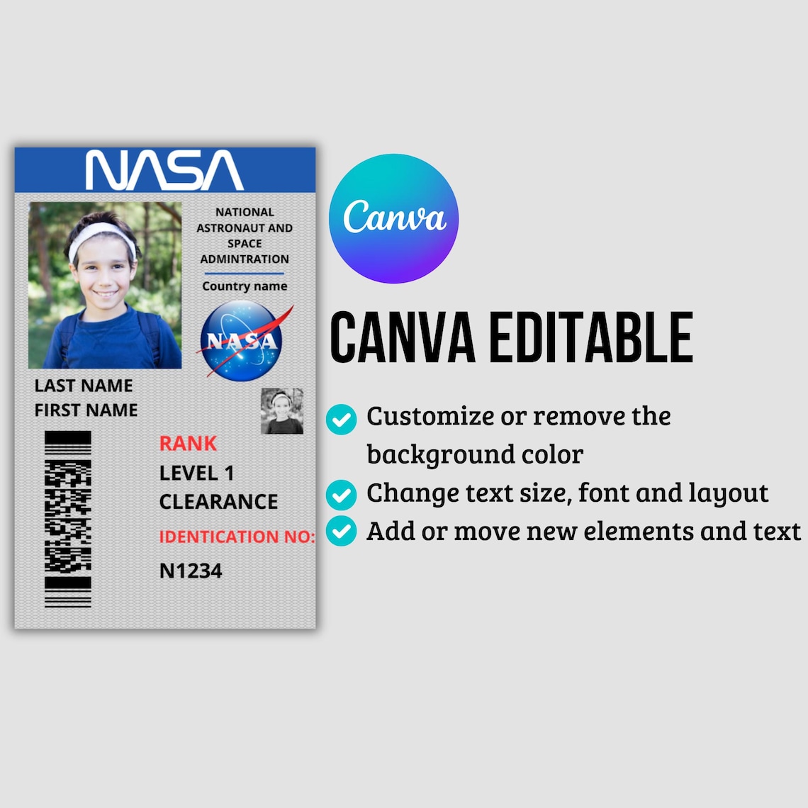 NASA Astronaut ID Badge Template | Space Name Tag | Cosplay Prop ...