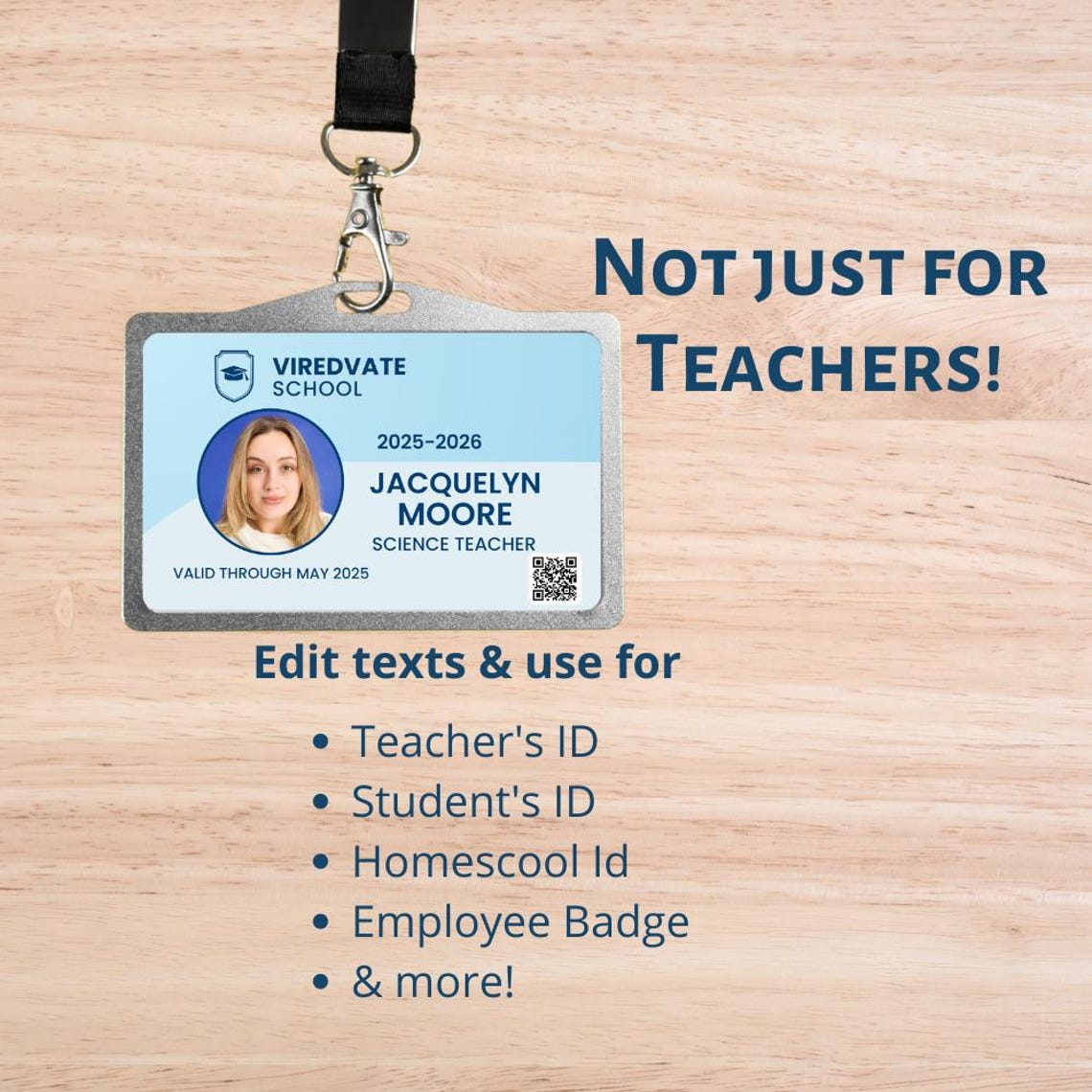Teacher ID Card Template | Editable School Name Badge | Custom Teacher ...