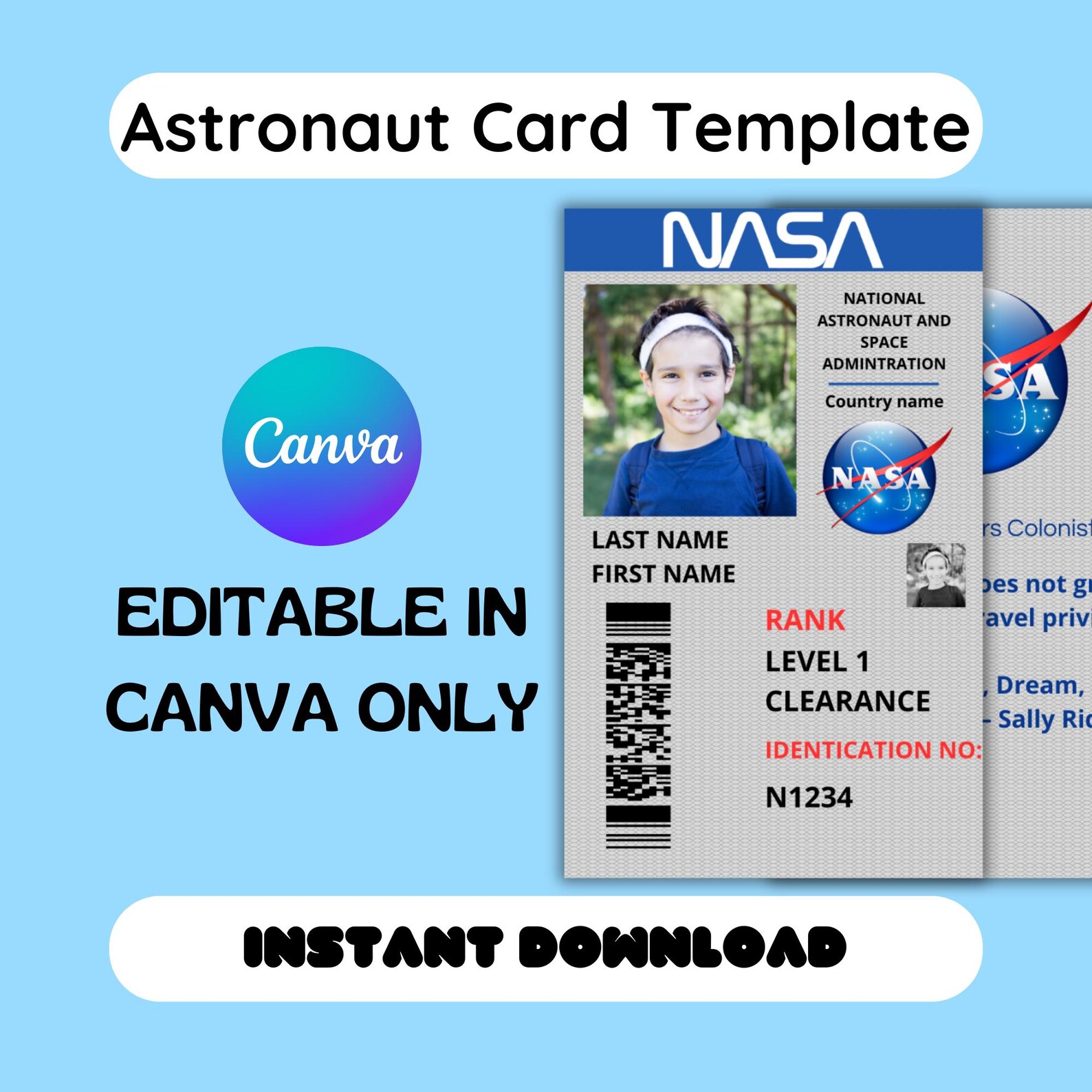 NASA Astronaut ID Badge Template | Space Name Tag | Cosplay Prop ...