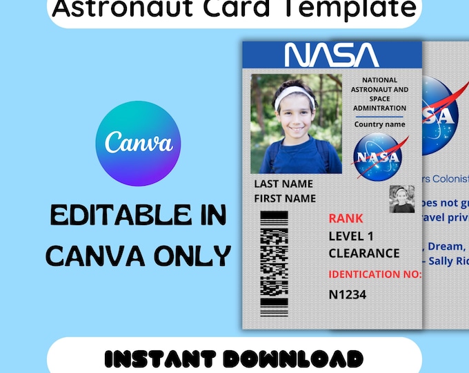 NASA Astronaut ID Badge Template | Space Name Tag | Cosplay Prop ...